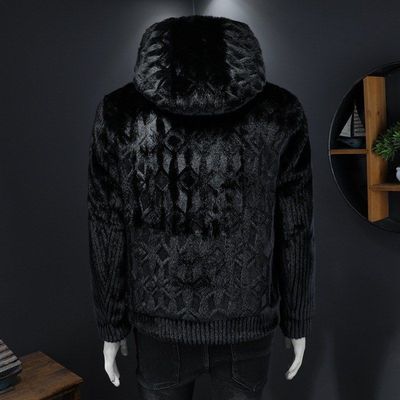 皮毛一体加厚89106仿金连帽冬季