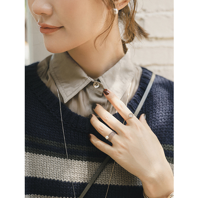 苹果的生活家|人气翻单 天然石链条调节软戒气质10K金蕾丝戒指