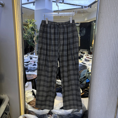 松紧腰抽绳宽松格纹直筒休闲裤女