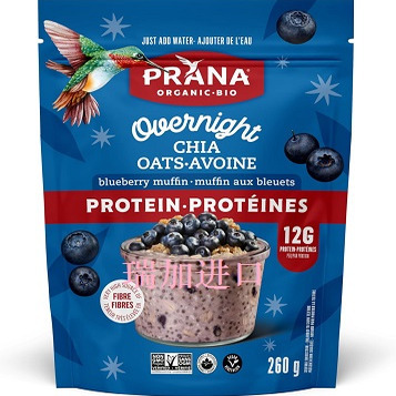 新品包邮加拿大Prana chia有-机隔夜奇亚籽燕麦260克*2包蓝莓松糕