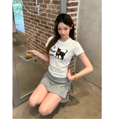 HEYABC 夏季趣味卡通小狗印花短袖T恤情侣男女宽松显瘦百搭上衣