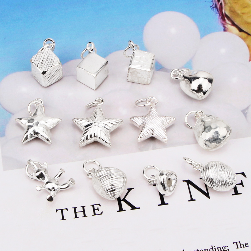 S925纯银diy配件手工银挂件银豆豆小方块吊坠女生搭配锁骨项链坠_虎窝淘