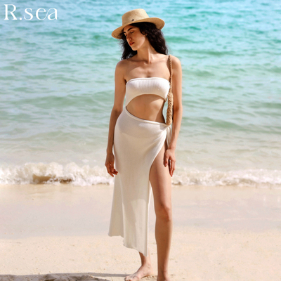 Rsea度假风抹胸针织开衩裙