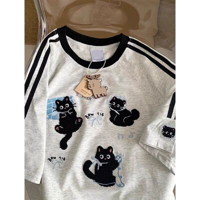 卡通刺绣纯棉短袖t恤上衣女夏季