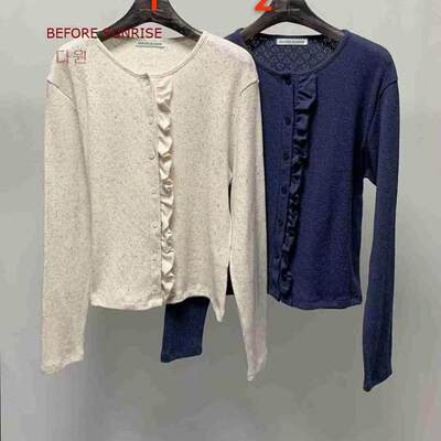 韩国东大门2026春季新品BEFORE SUNRISE女装小圆领褶边针织开衫