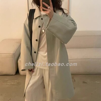 韩国东大门2025秋季新品comete温柔翻领单排扣宽松中长风衣外套