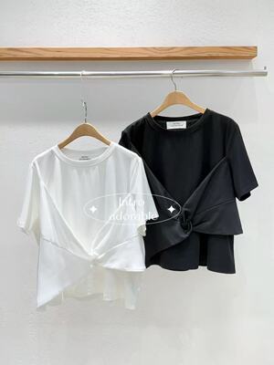 韩国东大门2026夏季INTRO新款设计感小清新净版拼接短袖T恤女