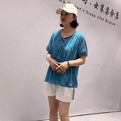 蓝鲸之吻夏季新款大码减龄短袖衫