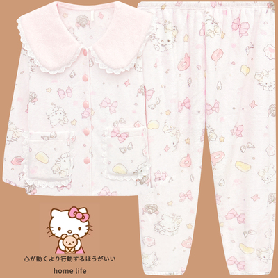 娃娃领加厚珊瑚绒保暖可爱睡衣冬