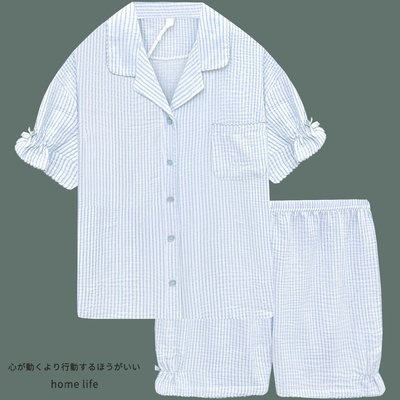 夏季纯棉双层泡泡纱女睡衣套装