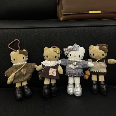 黑皮长腿贵妇小姐kitty猫毛绒公仔包包挂件车钥匙扣秋冬氛围感