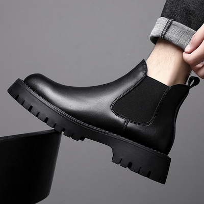 切尔西靴男秋冬烟筒靴高帮真皮