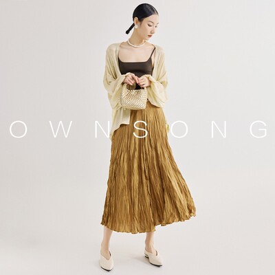 真丝压褶半身裙A字中长轻盈