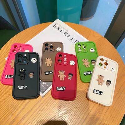 日韩笑脸熊适用OPPO RENO16 15 14 PRO卡通diy公仔手机壳A60 A6C简约Realme16 15 14 13pro镜框阶梯情侣壳