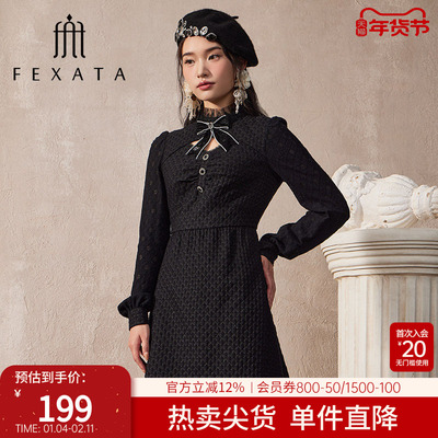 FEXATA甜酷少女感蝴蝶结小黑裙