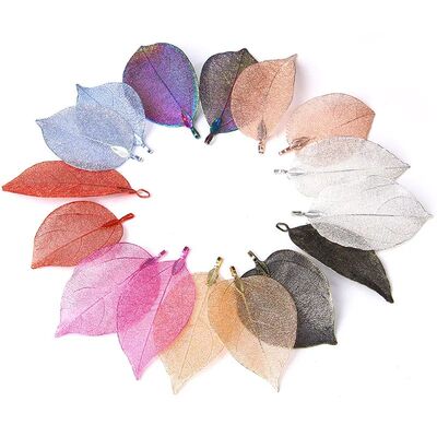 5 Pieces Real Leaves Pendants Electroplated Natural Hollow