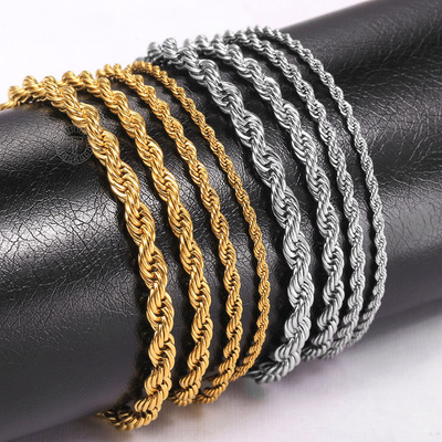 2-6mm Gold Silver Color Rope Chain Bracelets For Men Women