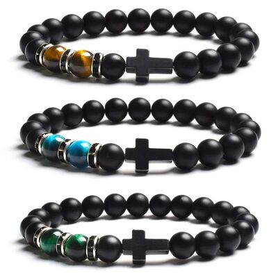 Fashion Religion Cross Men Women 8mm Natural Stone Tiger