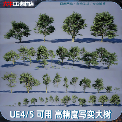 UE5虚幻4 写实高质量树木林植物 森林山林丛林 场景制作模型素材