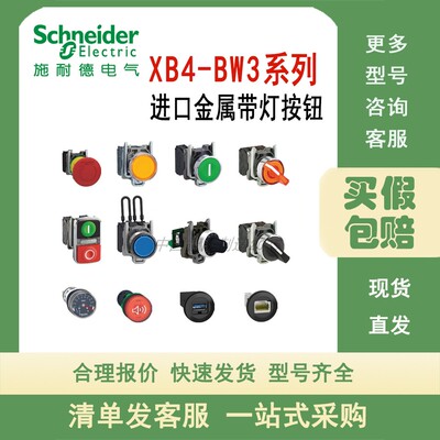 施耐德进口金属带灯按钮XB4-BW35B5 黄色 XB4-BW31B5 白色 24V