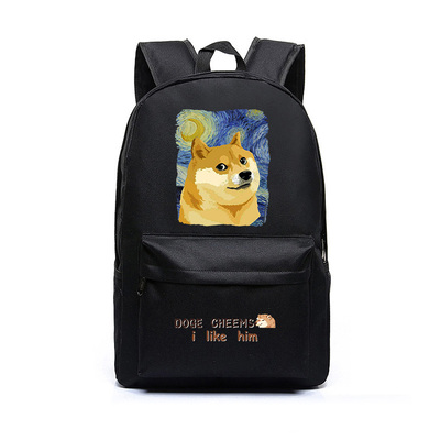 梵高星空联名Doge柴犬CHEEMS网红傻狗中小学生书包双肩包背包男女