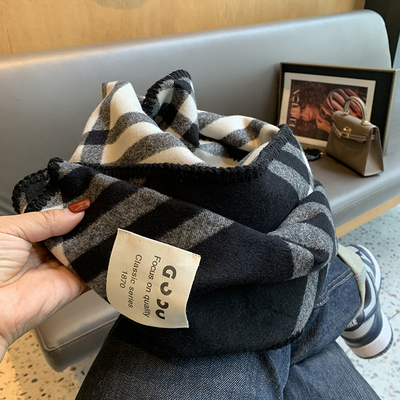 英伦风经典格纹双面围巾女秋冬季新款仿羊绒加厚外搭披肩保暖围脖