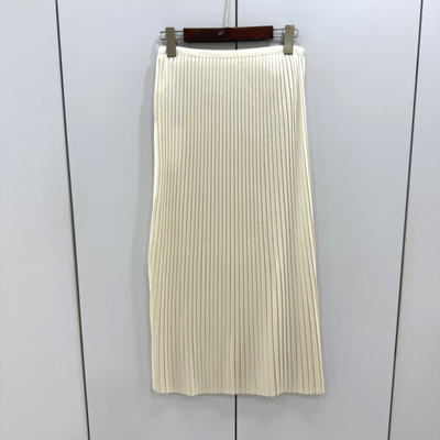 256-55003欧洲站2026春时尚松紧高腰垂感压褶中长百褶显瘦半身裙