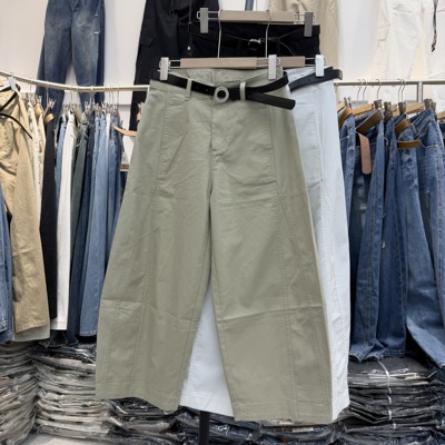 夏款欧货JEANS沫子18702色布休闲裤女八分弯刀裤气潮镰刀裤2026