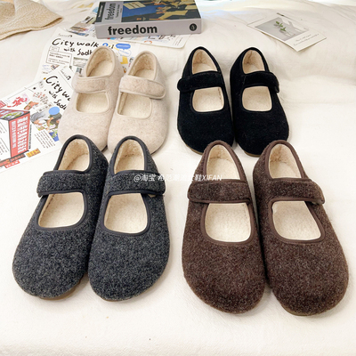 仙女风玛丽珍勃肯加绒棉鞋女2025秋冬新款韩版浅口圆头软底豆豆鞋