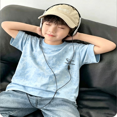 韩版扎染纯棉夏季儿童短袖T恤2026新款男童宝宝帅气潮酷夏装上衣