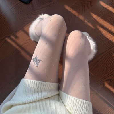 夏天就要露出大长腿！！.甜美少女蝴蝶白色丝袜薄款纯欲连裤袜女