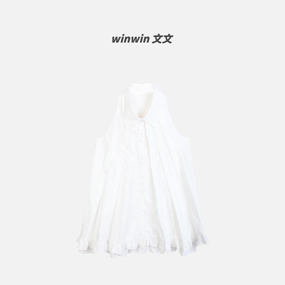 【薄雾山茶】文文私服 休闲百褶花边无袖衬衫连衣裙预WWC6SY0637