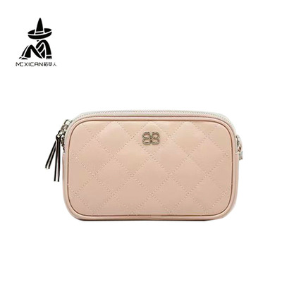 稻草人牛皮女包2025新款时尚休闲菱格专柜同款真皮单肩斜挎手拿包