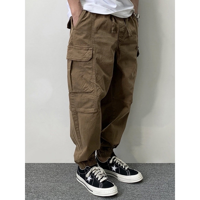 重磅日系复古男士束脚裤春秋季美式直筒宽松多口袋工装裤休闲裤子
