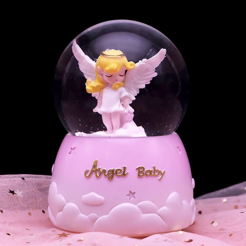 梦幻天之精灵彩灯飘雪花旋转玻璃水晶球音乐盒送少女儿童生日礼物