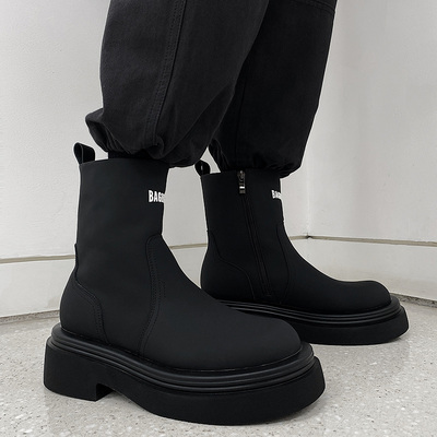 厚底增高切尔西烟筒靴子马丁靴男