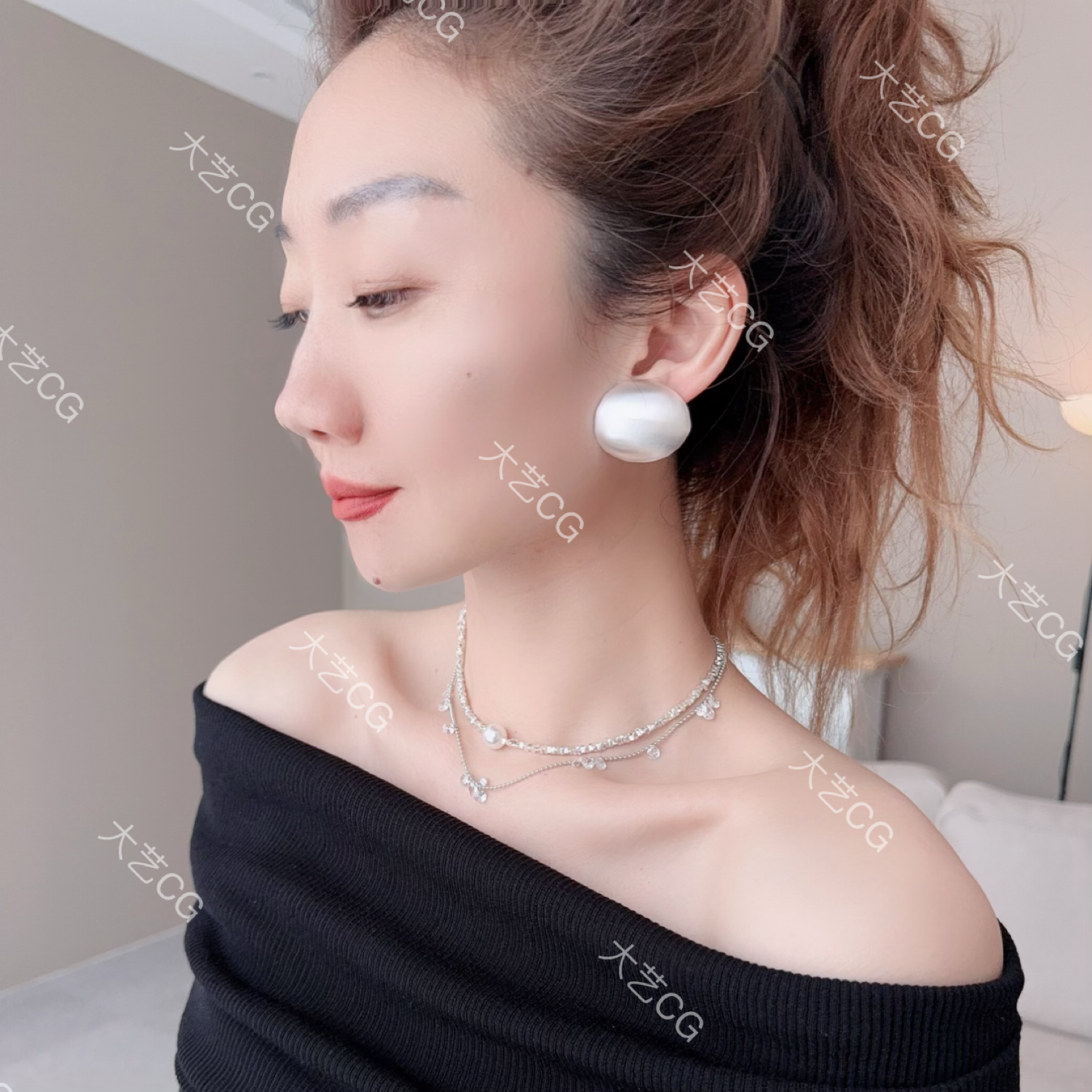 高级感白银色拉丝耳环简约时尚耳夹大体圆形优雅配饰