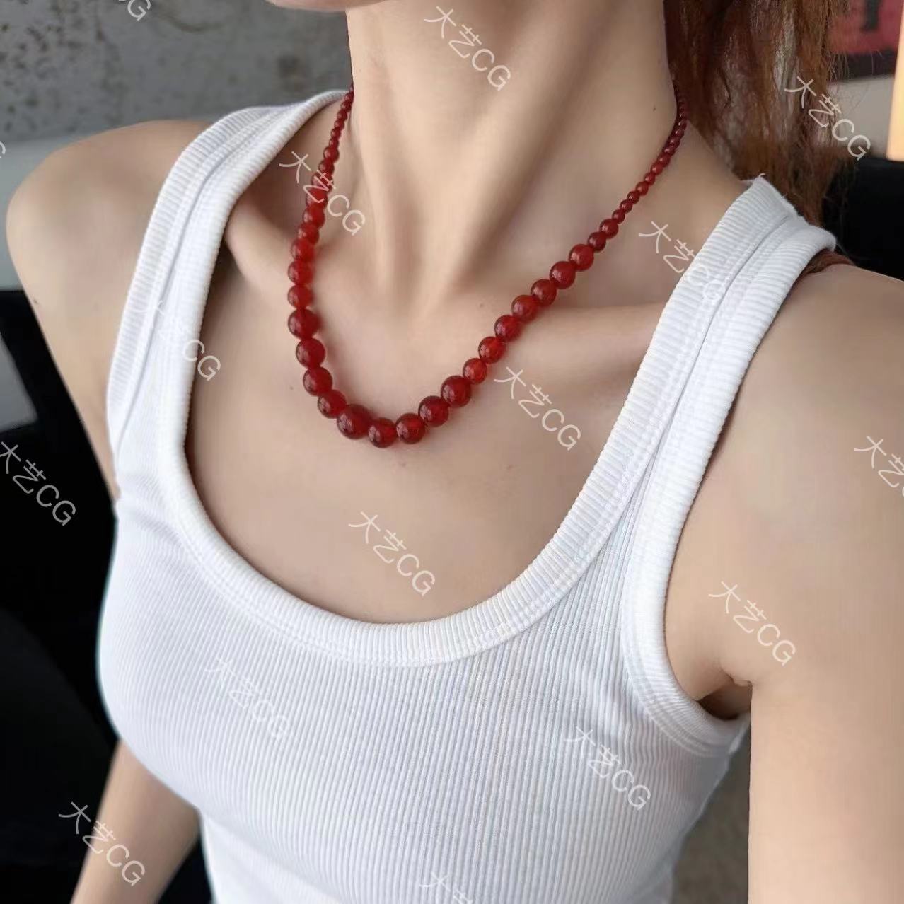 红玉髓项链高级感新中式珠串串珠润透过分颈链大小珠