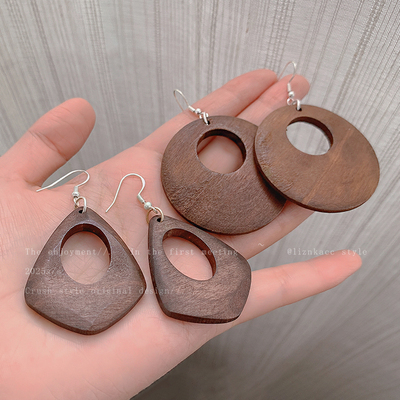 复古波西米亚木质耳环女小众设计感镂空大圈圈耳钩民族风夸张耳饰