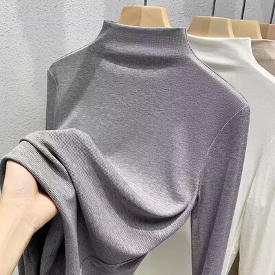 长袖t恤性感纯色洋气显瘦莫代尔