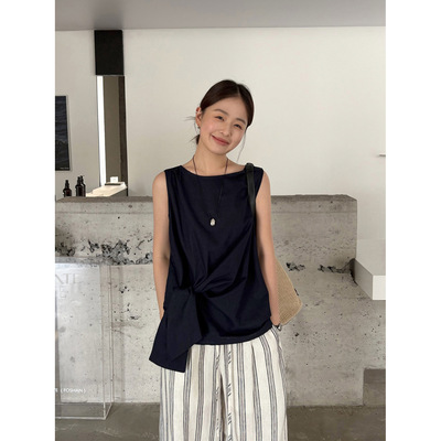 棉麻肌理 文艺侧腰打结设计无袖宽松透气小衫女2026夏款26685