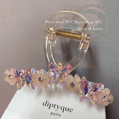 8cm粉色琉璃花、水晶小蝴蝶【抓夹】韩国发饰