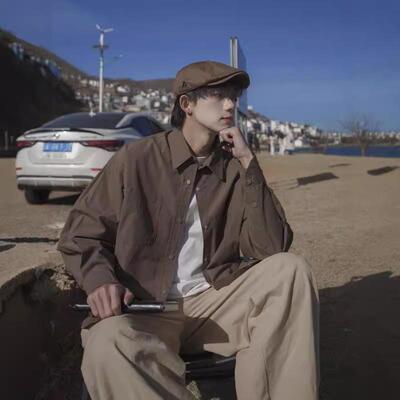 衬衫工装长袖男款衬衣棕色美式boyoversize秋季日系外套复古city