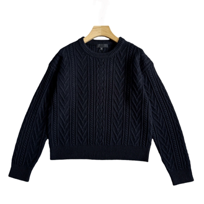 妞妞家秋冬新品女士TH复古麻花老钱风羊毛羊绒圆领套头毛衣8673