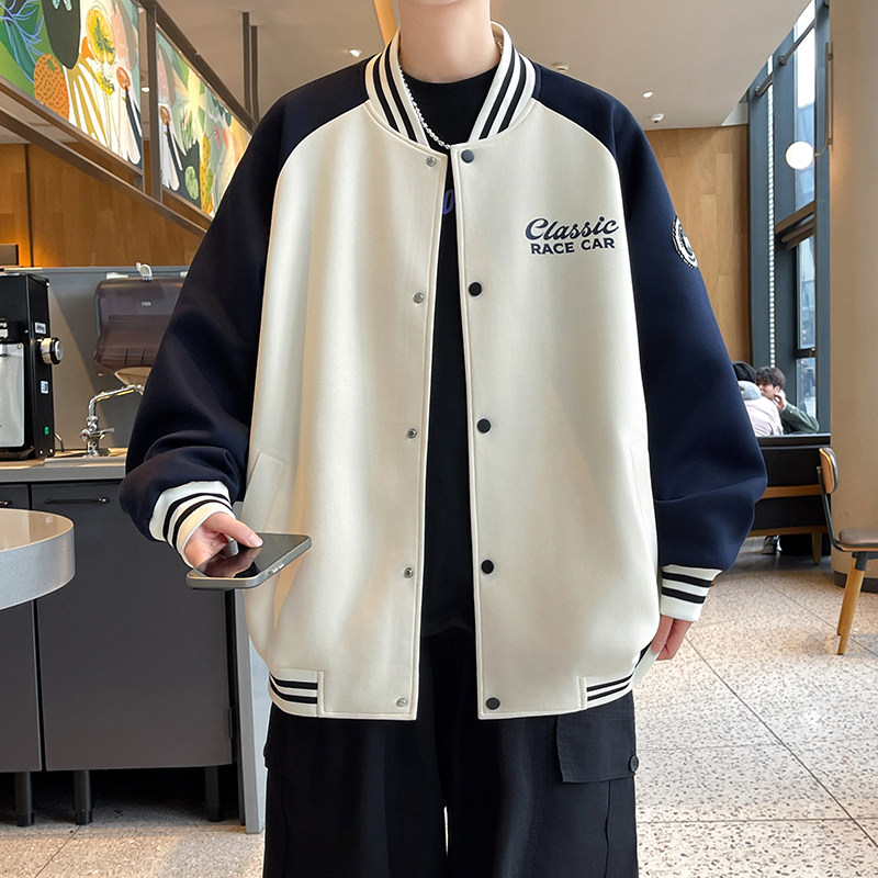 2026青少年春季新款拼色棒球服外套宽松时尚字母印花百搭款夹克