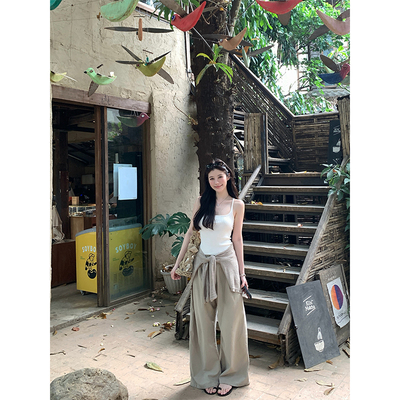 通勤百搭天丝棉中腰阔腿女裤
