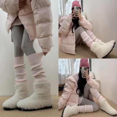 暖冬私语2025冬季氛围感麦穗条纹浅灰连裤袜叠搭针织踩脚袜套