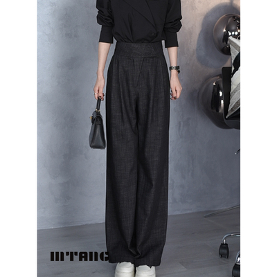 【品质在线】MTANG蜜糖女士新款百搭舒适魔术贴软牛仔直筒裤子412