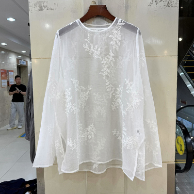 F7370 欧货春夏2026新款蕾丝刺绣花圆领长袖透视性感衬衫防晒衣女
