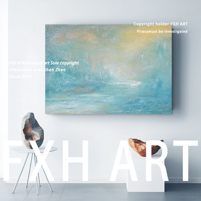 FXH.手绘油画《流水生财》横版肌理抽象高级客厅卧室走道装饰挂画